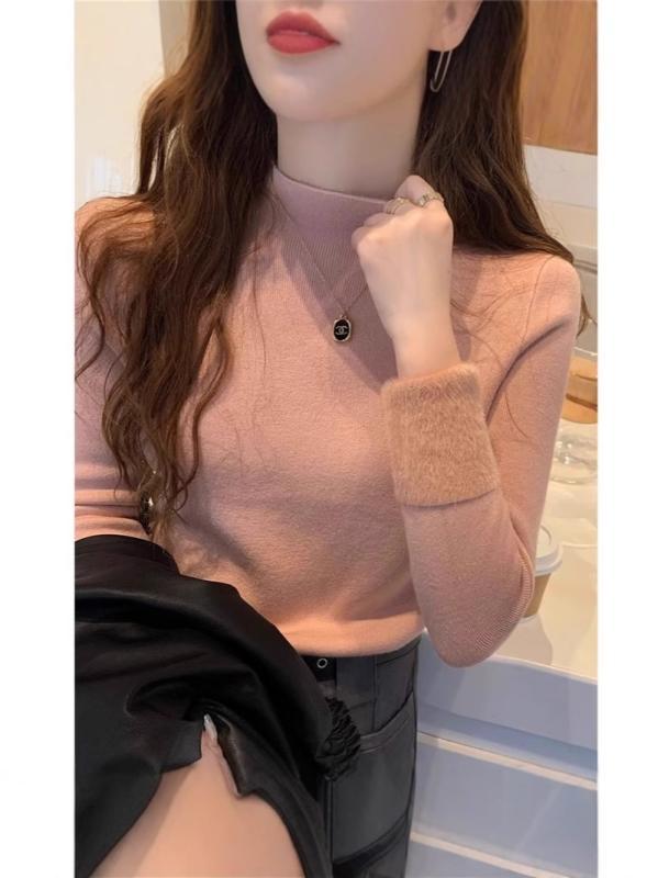 ・素材: 粘胶纤维・柄: 無地・厚さ: 中・スタイル: プルオーバー・シルエット: タイト・袖丈: 長袖・ネックライン: セミハイネック・着丈: ミドル丈(50cm～65cm)・カラー: ホワイト、ブラック、アプリコット、ピンク、オートミー...