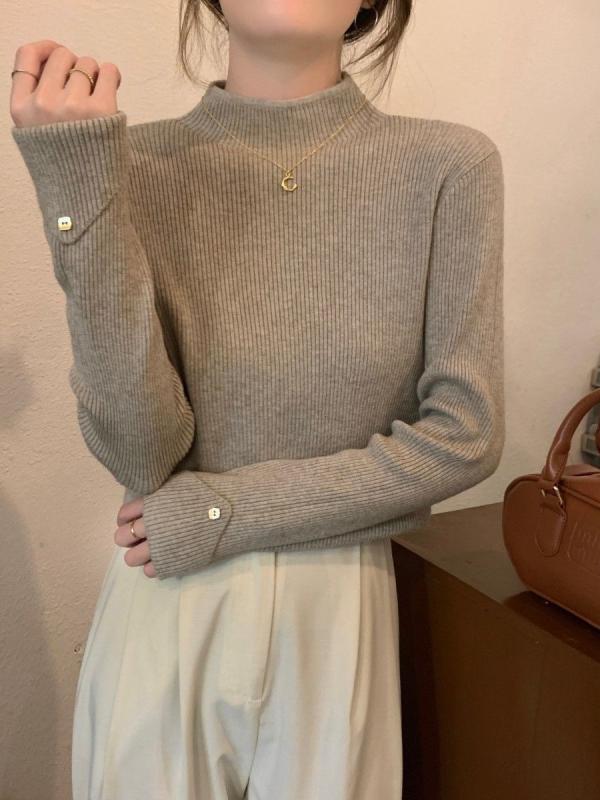 ・素材: ポリエステル90-95%・カテゴリ: ニット・スタイル: 韓国風カジュアル・袖丈: 長袖・ネックライン: セミハイネック・カラー: ブラック、オートミール、グリーン、アプリコット、コーヒー・サイズ: フリーサイズ・袖のタイプ: レ...