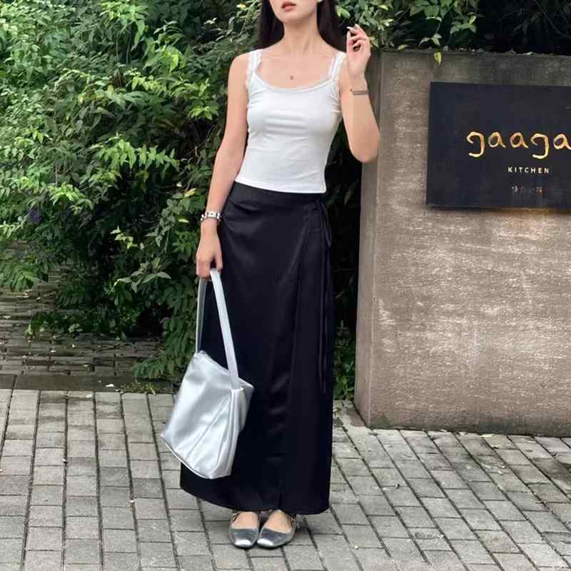 ・柄: 無地・加工: 防しわ加工・素材: ポリエステル・スカートタイプ: Aライン・スカート丈: ミモレ丈・デザイン: リボン・カラー: ブラック、ベージュ・サイズ: S、M、L・スタイル: 韓国風カジュアル・生地組成: ポリエステル95%...