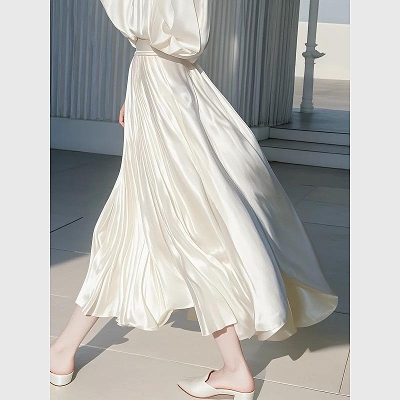 ・柄: 無地・スタイル: きれいめ・スカート丈: ミモレ丈・スカートシルエット: Aライン・カラー: ホワイト・サイズ: S、M、L、XL・素材: ポリエステル、その他・主素材含有量: 30%以下