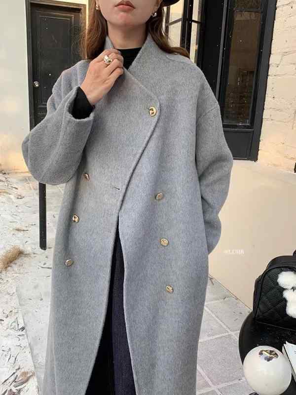 ・カテゴリ: ウールコート・素材: ウール・柄: 無地・厚さ: 厚手・シルエット: ルーズ・着丈: 長め (100cm以上)・ネックライン: スタンドカラー・袖丈: 長袖・スタイル: 名媛風・カラー: ライトグレー、オフホワイト、チャコール...