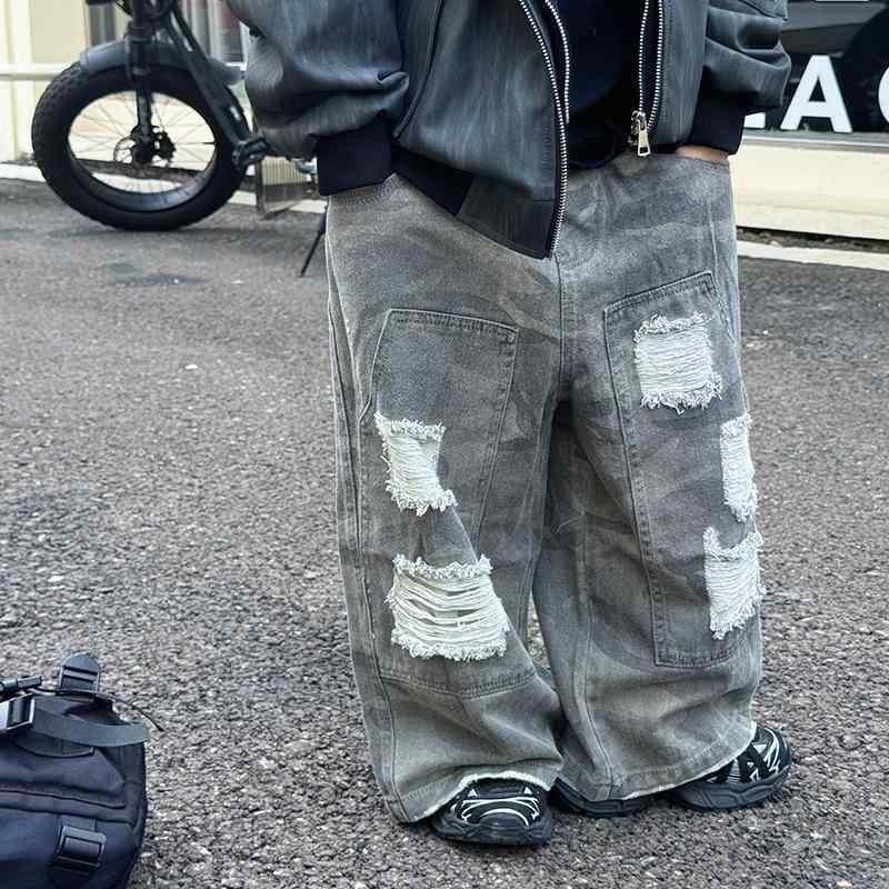 ・素材: デニム、綿85%・スタイル: ベーシック・パンツ丈: ロング・種類: ジーンズ・対象: ボーイズ・柄: 迷彩・厚さ: 普通・ウエスト: ミドルウエスト、ゴム・カラー: 迷彩色・要素: トレンド・サイズ: 90cm, 100cm, ...