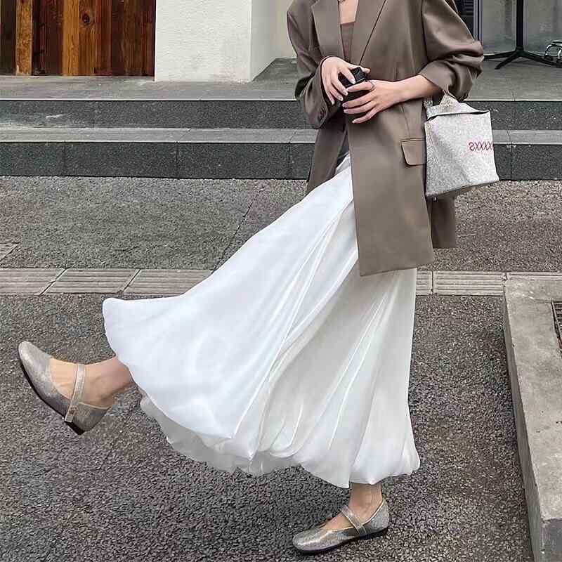 ・素材: ポリエステル・スカート丈: ロング・カラー: ホワイト, 灰紫色, ブラック・サイズ: S, M, L, XL・スタイル: エレガント, シック・スカートの種類: フレアスカート・生地: ポリエステル（ポリエステル繊維）・主生地の...