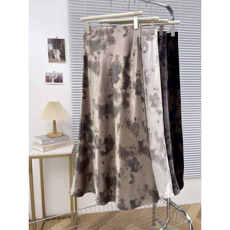 ・素材: 酢酸サテン、スパンデックス、酢酸繊維・スカート型: Aライン・スカート丈: ミモレ丈・柄: 水墨プリント・色: ブラック、グレー、アプリコット、カーキ・サイズ: M、L、XL・スタイル: 文芸復古、チャイナ風・伸縮性: 微ストレッ...