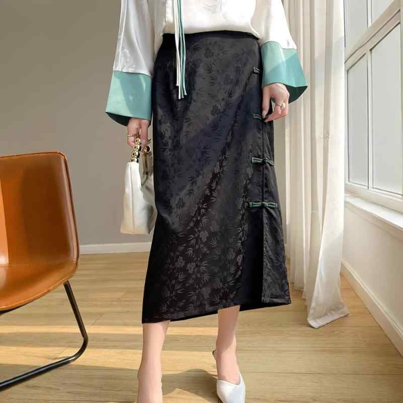 ・柄: 植物花卉・加工技術: 刺繍・素材: ナイロン、再生セルロース繊維・スカートタイプ: Aライン・スカート丈: ミモレ丈・デザイン: ジャカード・カラー: レッド、グリーン・サイズ: XL、XXL、XXXL、4XL、5XL・スタイル: ...