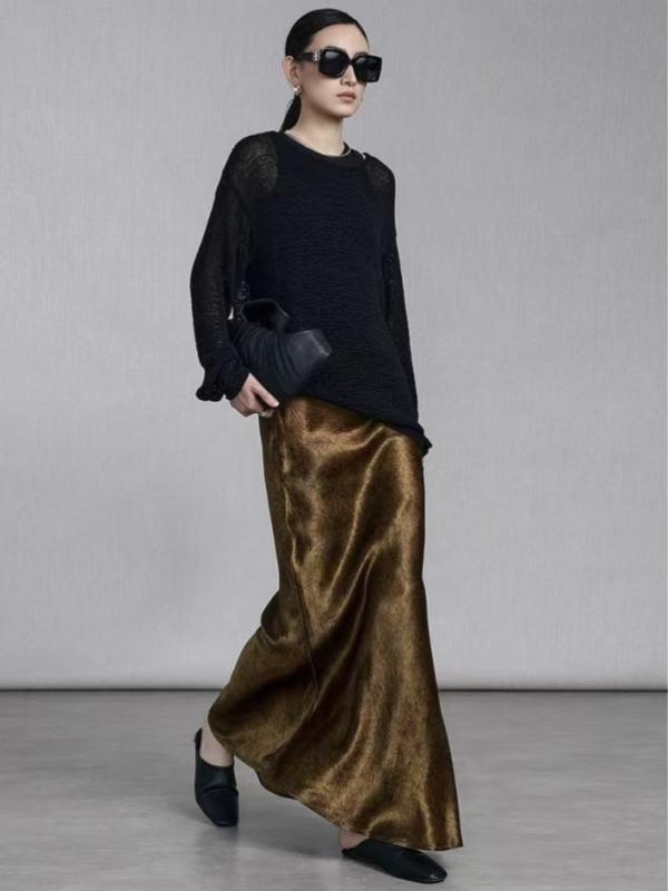 ・工芸: 压花・主な生地の成分: トリアセテート繊維・商品番号: 裂纹玫瑰花暗底・スカート型: Aライン・スカート丈: ロング・流行の要素: 無地・カラー: 鎏金咖色・カラー: 复古黒色・カラー: 气质紫色・サイズ: XS・サイズ: S・サ...