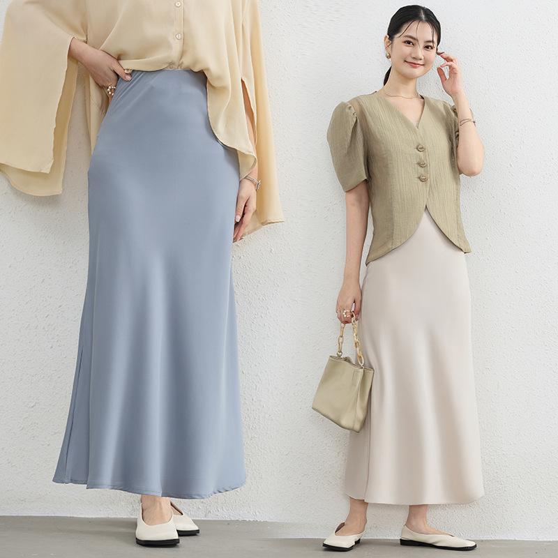 ・素材: ポリエステル・スカート型: Aライン・スカート丈: ミモレ丈・カラー: シャンパンベージュ, ブルーグレー, ピンクパープル, イエロー, ブラック, バーガンディ, コーヒー, ダークグレー・サイズ: S, M, L, XL・ス...