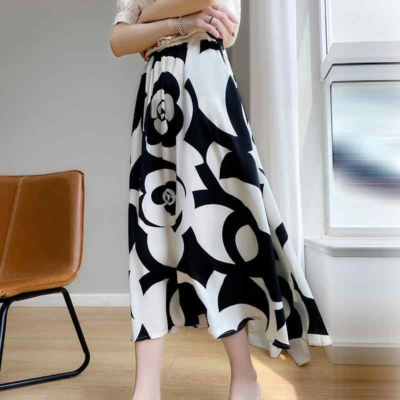 ・柄: その他・工艺: その他・素材: 缎面、氨纶・スカートタイプ: Aライン・スカート丈: ミモレ丈・流行の要素: その他・カラー: 黒白大花、シャンパン円点、月印花、カラフル水墨、ミルクホワイト・サイズ: S、M、L、XL・スタイル: ...