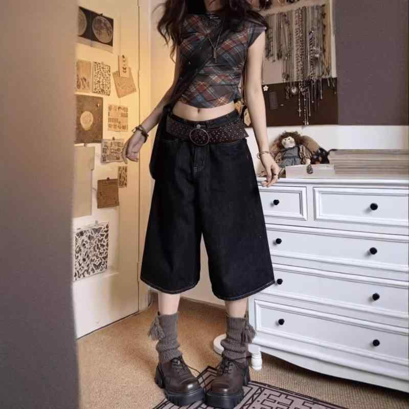 ・カテゴリ: デニム・素材: 綿・パンツ丈: 七分丈・ウエスト: ハイウエスト・厚さ: 薄手・カラー: ブラック・サイズ: S, M, L, XL, 2XL, 3XL, 4XL・スタイル: ベーシック, 通勤・メイン素材含有量: 50～70...