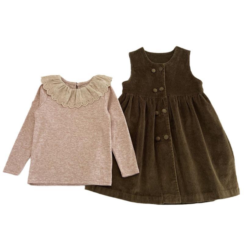 ・対象: 女の子・スタイル: 韓国風・セット内容: スカート、トップス・袖丈: 長袖・フード: なし・厚さ: 普通・柄: 無地・素材: コーデュロイ・主な素材: 綿95%・安全レベル: A・クロージャー: プルオーバー・カラー: トップス、...