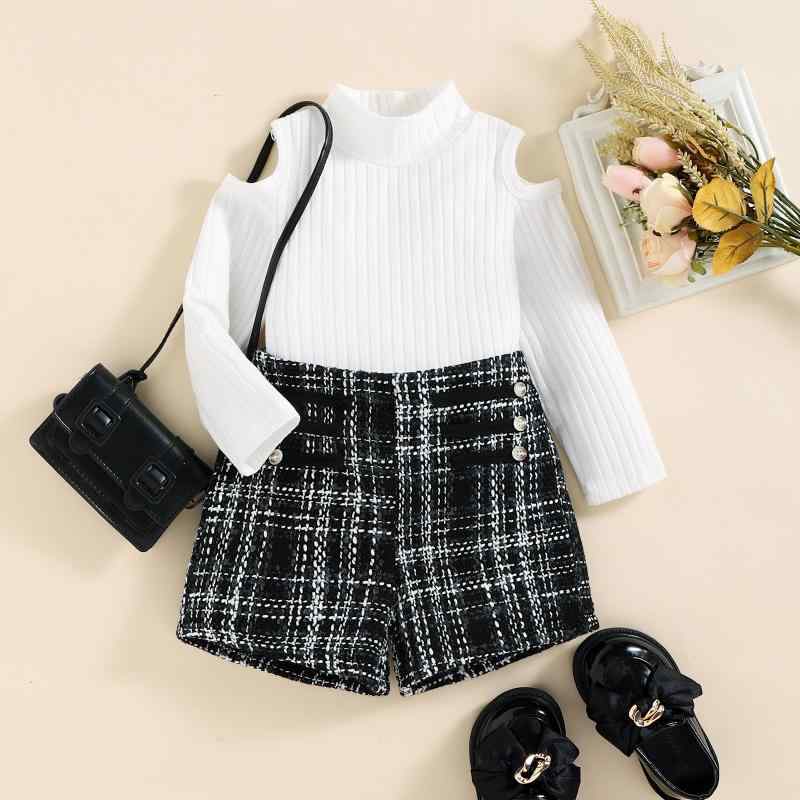 ・対象: 女の子・スタイル: 欧米・セット内容: パンツ、トップス・袖丈: 長袖・パンツ丈: 短パン・生地加工: 柔らか обработка・厚さ: 普通・柄: 格子柄・素材: 綿65%・適合年齢: 3～8歳、100～140cm・カラー: ...