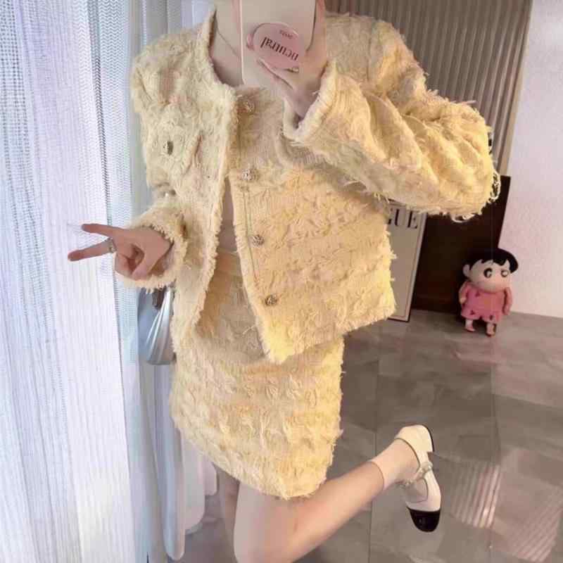・スカート丈: ミニ・素材: 粗花呢、ポリエステル繊維・カラー: イエロー・サイズ: S、M、L、XL・スタイル: スイート、エレガント・セット内容: スカート・対象: レディース・袖丈: 長袖・袖タイプ: レギュラー