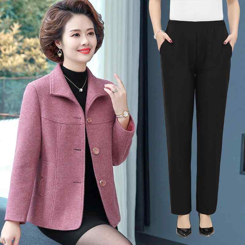 ・カテゴリ: レディースアウター・スタイル: エレガント・柄: 無地、千鳥格子・色: レッド、パープル、グリーン、グレー、ブルー・サイズ: XL、2XL、3XL、4XL、5XL・素材: ウール混紡、ポリエステル・対象年齢: 45～55歳・ネ...