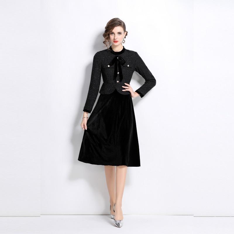 ・素材: ポリエステル・柄: 無地・スタイル: ベーシック・スカート丈: ミモレ丈・スカートタイプ: Aライン・ネックライン: ラウンドネック・袖丈: 長袖・袖タイプ: パフスリーブ・ウエスト: ハイウエスト・カラー: ブラック・サイズ: ...