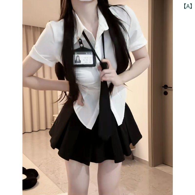 ・素材: ポリエステル・スタイル: スイート、スクール・セット内容: シャツ、スカート、ネクタイ (3点セットの場合)、シャツ、ネクタイ (2点セットの場合)・対象: レディース・袖丈: 五分袖・袖タイプ: レギュラー・カラー: 白シャツ+...