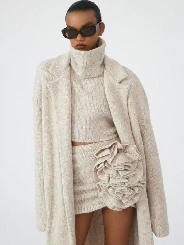 ・柄: 3D・スカート丈: ミニ・流行要素: かぎ針編み・加工: ドレープ・素材: アクリル・スタイル: エレガント、ブリティッシュ・セット内容: スカートセット・対象: 女性・袖丈: 長袖・袖のタイプ: レギュラー・カテゴリ: カジュアル...