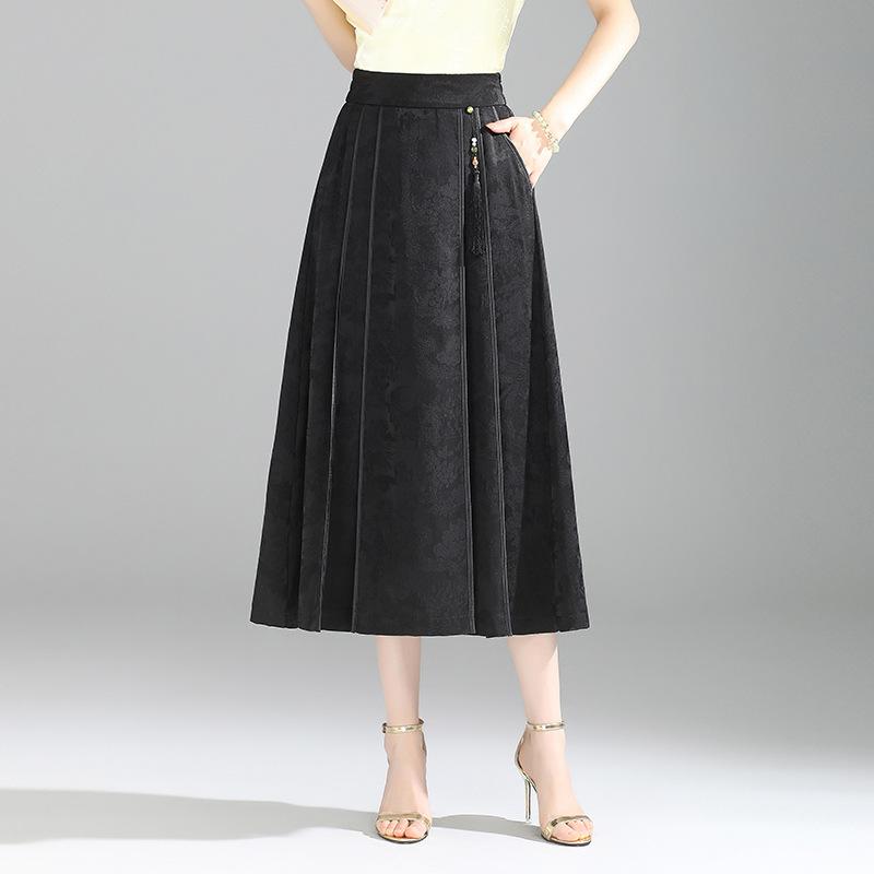 ・柄: プリント・技法: 縫い合わせ・素材: ポリエステル・主素材: ポリエステル繊維・主素材2: スパンデックス・スカート型: プリーツ・スカート丈: ロング・色: ブラック・サイズ: M, L, XL, 2XL, 3XL・スタイル: エ...