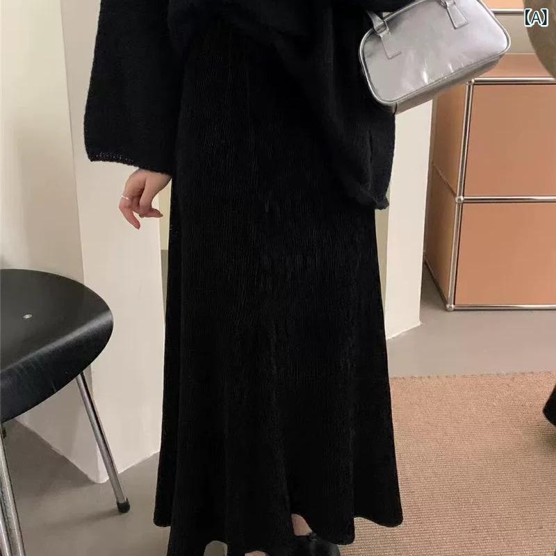 ・柄: その他・製法: 褶皱・素材: 金丝绒、ポリエステル・スカートタイプ: 包臀裙・スカート丈: ミモレ丈・スタイル: 通勤・カラー: ブラック、コーヒー、アンゴラレッド、アプリコット、グリーン・サイズ: M、L、XL・流行要素: 褶皱・...