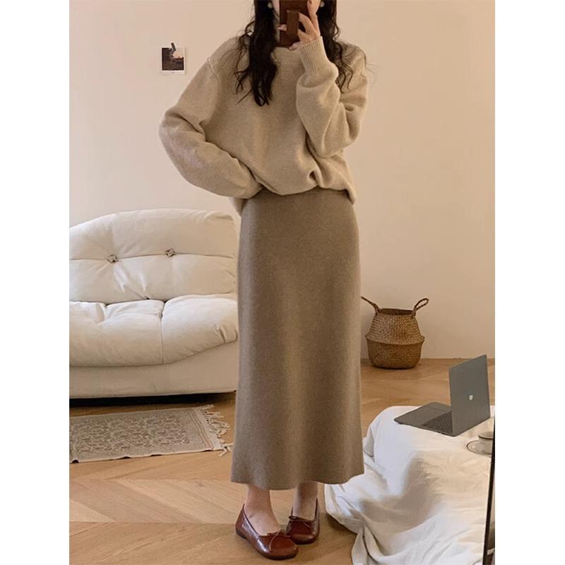 ・種類: 半身スカート・素材: ニット、再生繊維・スカート丈: ミモレ丈・スタイル: カジュアル、韓国風・柄: 無地・色: 桜色、ベージュ、ラズベリー色、コーヒー色、ブラック・サイズ: S、M、L、XL・伸縮性: 中