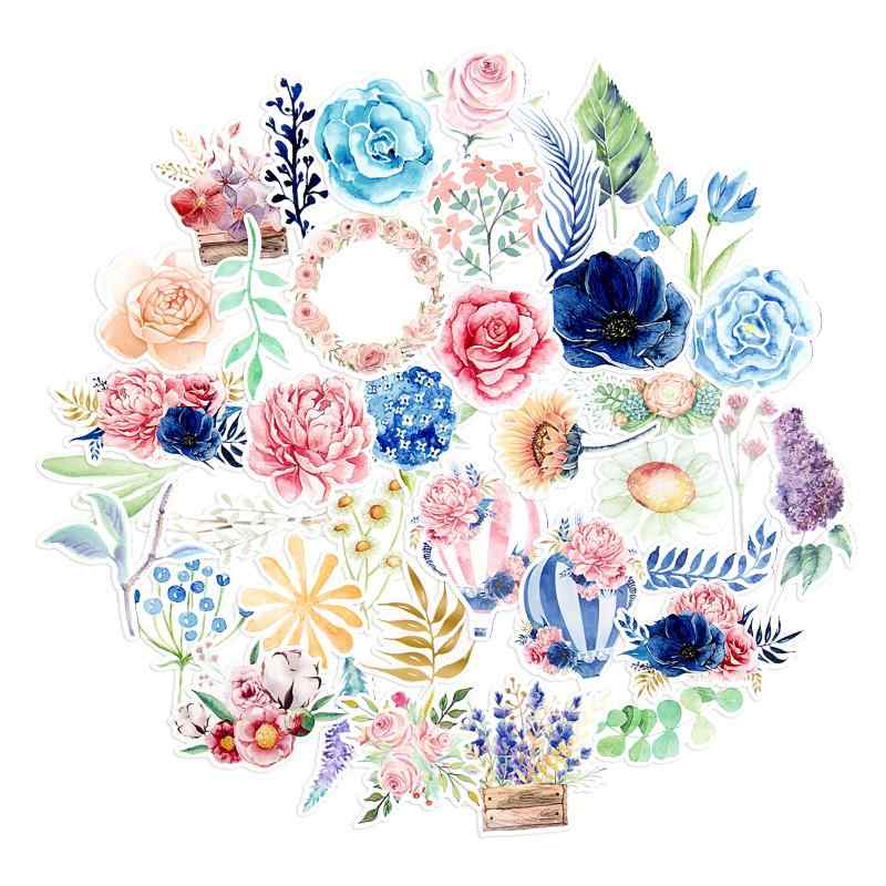 Navy Peony 熱気球 春のお花 水彩画風シール セット 防水性 (37枚入り)- 可愛く、耐水性で、長持ち | 水筒、ノートパソコン、スクラップブック、日記帳用シール38枚のユニークな水彩画風シールのセット：多彩なデザインのお花のシ...