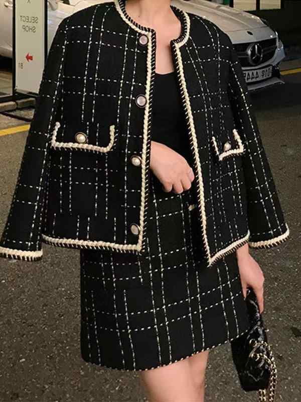 ・柄: 千鳥格子・スカート丈: ミニ・スタイル: プライベート、エレガント・テイスト: 香り・セット内容: スカート・素材: ポリエステル、スパンデックス・ポリエステル混率: 90%以上・スパンデックス混率: 30%以下・袖丈: 長袖・袖の...