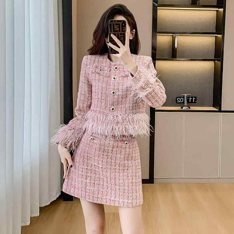 ・柄: 格子柄・スカート丈: ミニ・素材: ポリエステル・カラー: ピンク・サイズ: S, M, L, XL・スタイル: 通勤・セット内容: スカート・対象: 女性・袖丈: 長袖・袖のタイプ: 通常袖・カテゴリ: カジュアルセットアップ・主...