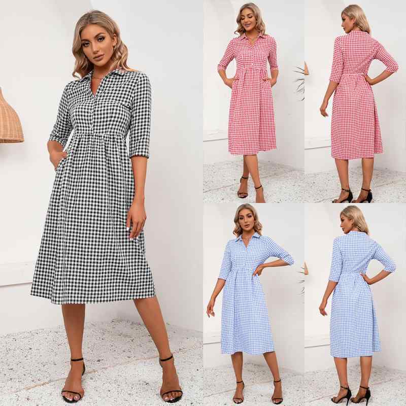 ・項目名: ネックライン・値: 襟付き・項目名: 袖丈・値: 五分袖・項目名: 素材・値: ポリエステル混紡・項目名: カラー・値: ブルー, レッド・項目名: サイズ・値: S, M, L, XL・項目名: スタイル・値: カジュアル・項...