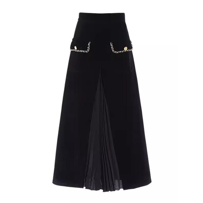 ・項目名: 柄・値: 無地・項目名: スカート丈・値: ミモレ丈・項目名: 素材・値: その他・項目名: 素材構成・値: その他95%以上・項目名: スカートタイプ・値: Aライン・項目名: カラー・値: ブラック・項目名: サイズ・値: ...