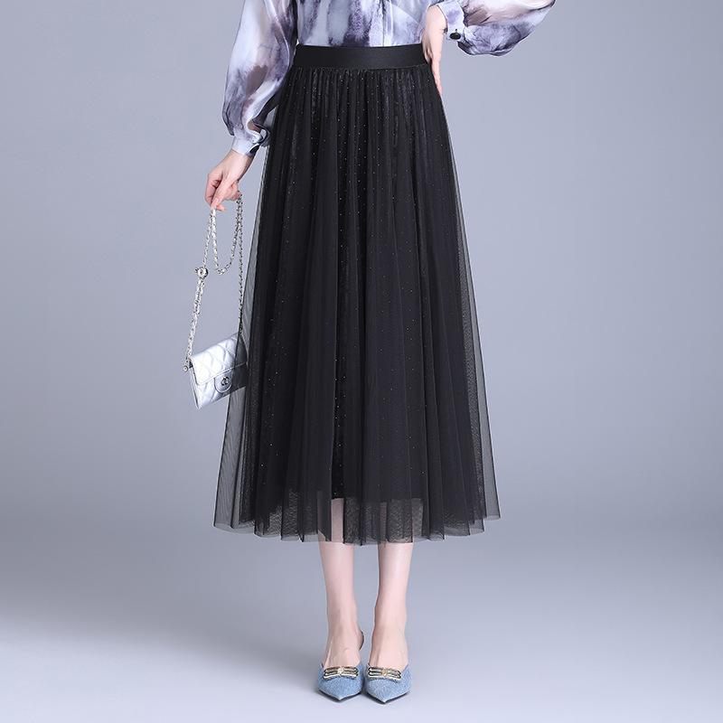 ・柄: 無地・デザイン: 切り替え・生地: ポリエステル・素材: ポリエステル繊維・スカートタイプ: プリーツスカート・スカート丈: ミモレ丈・ディテール: ポケット・色: ブラック、コーヒー・サイズ: フリーサイズ (45-75kg)・ス...