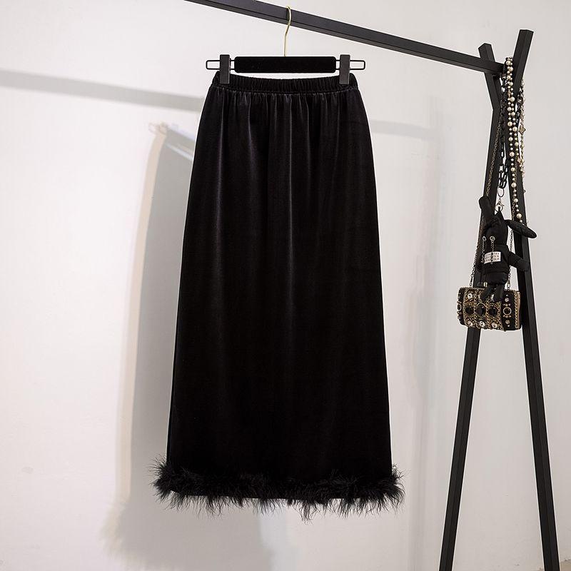 ・柄: 無地・加工: 防しわ加工・素材: 金絲絨、ポリエステル・スカートタイプ: タイト・スカート丈: ロング・デザイン: 3D・カラー: ブラック・サイズ: S、M、L、XL・スタイル: 大人女子・スカート種類: スカート・伸縮性: なし...