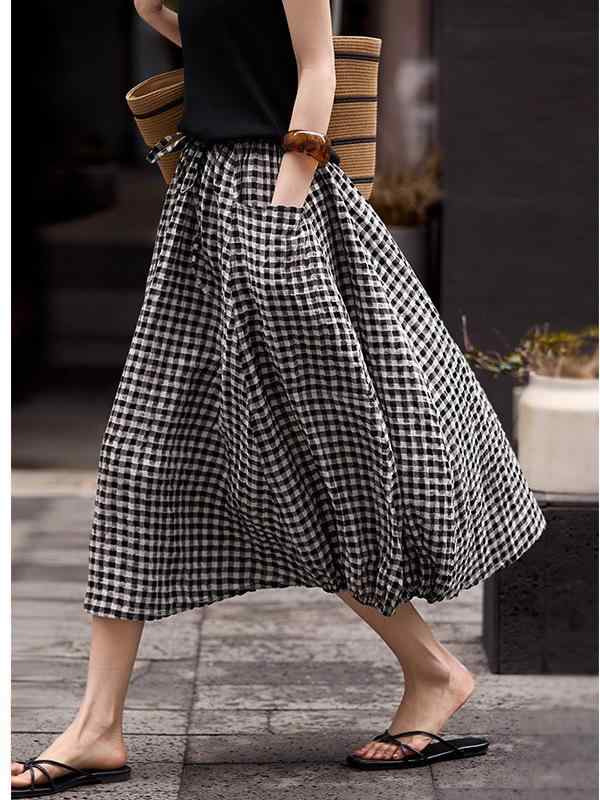 ・柄: 格子柄・スタイル: 通勤・スカート型: Aライン・スカート丈: ミモレ丈・素材: 綿、ポリエステル・素材混率: 綿50-70%、ポリエステル30-50%・カラー: 黒杏格子・サイズ: S、M、L、XL・伸縮性: ややあり・デザイン: 配色
