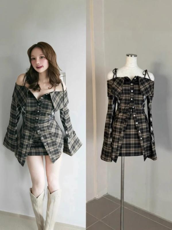 項目名: スカート丈値: ミモレ丈 項目名: ネックライン値: ノースリーブ 項目名: 袖丈値: 長袖 項目名: スタイル値: スウィート、ガーリー 項目名: 柄値: ストライプ、パターン 項目名: 色値: チェック柄 項目名: サイズ値:...