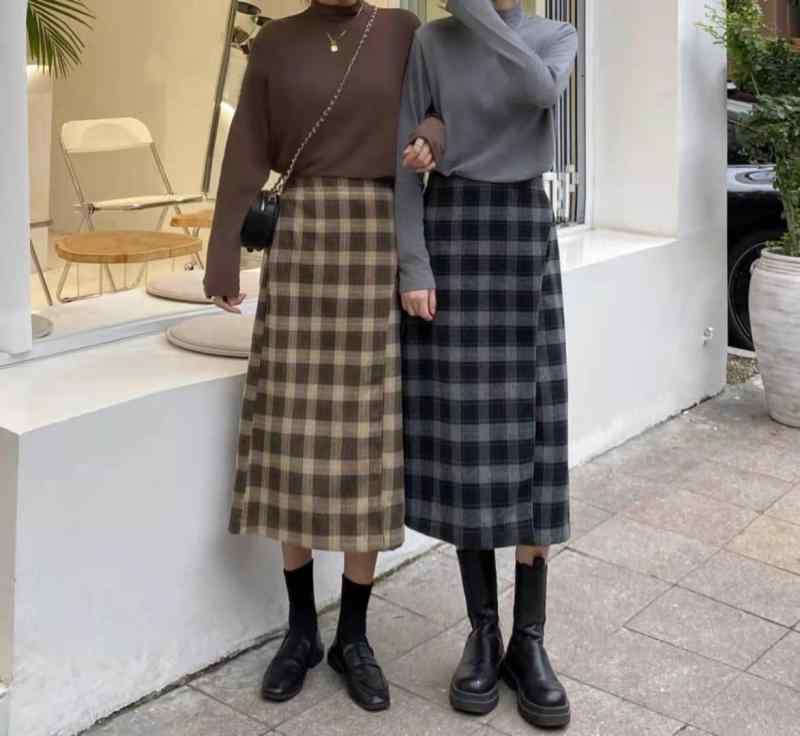 ・柄: 格子・加工方法: 拼贴/拼接・素材: 毛呢、ポリエステル・スカートタイプ: Aライン・スカート丈: ロング・カラー: ブラック、コーヒー・サイズ: M、L・スタイル: 日韓カジュアル・シルエット: Aライン・スカート種類: スカート...