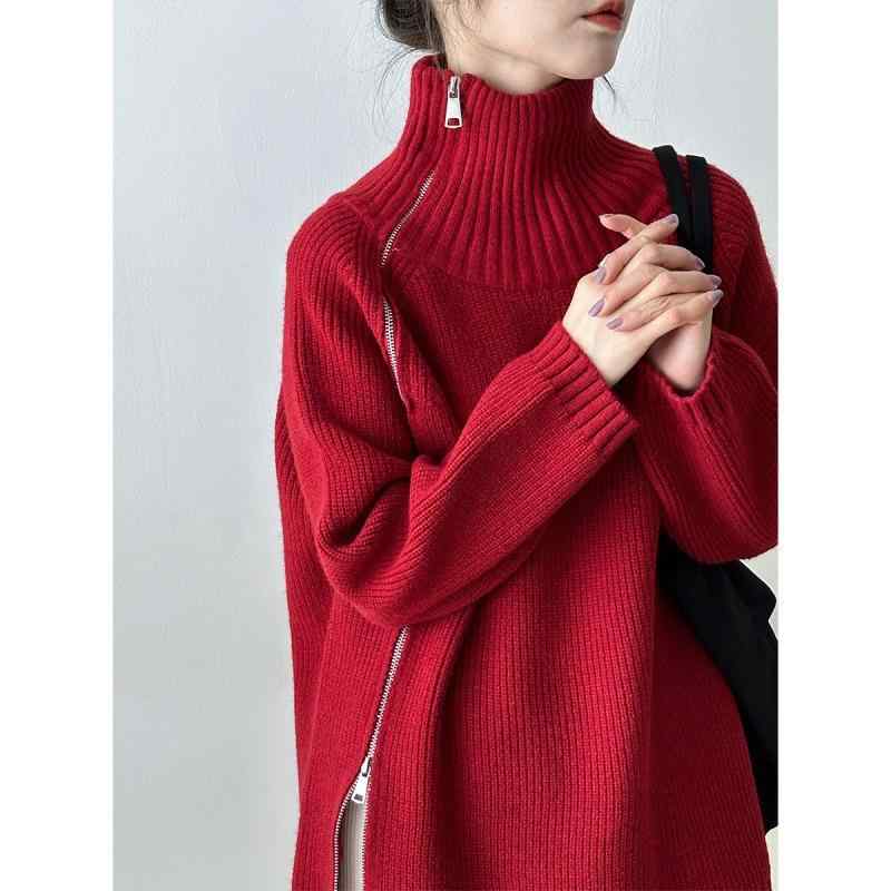 ・主な素材: 綿50-70%・スタイル: ゆったり、港風・ネックライン: 高領・袖丈: 長袖・袖型: ラグランスリーブ・カラー展開: ブラック、ワインレッド・サイズ展開: フリーサイズ