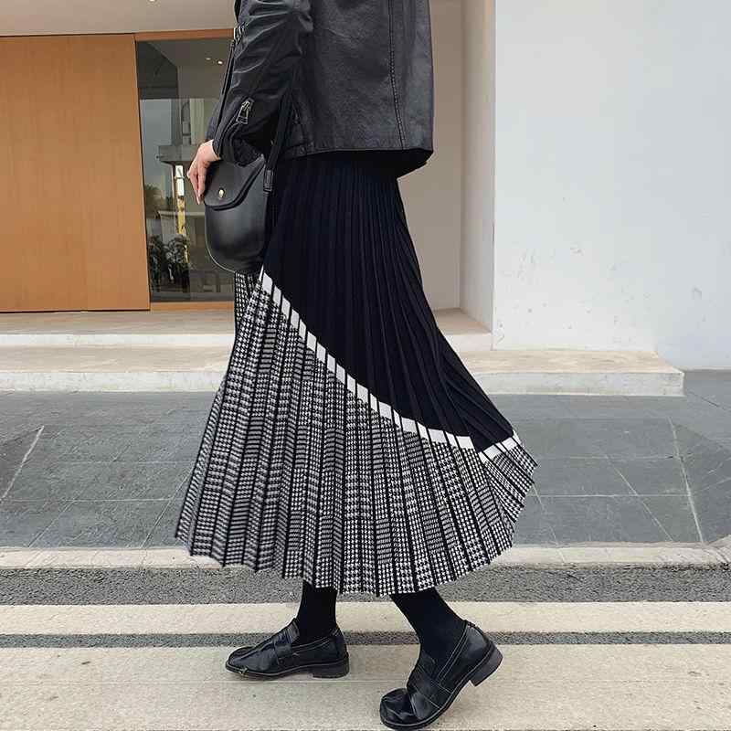 ・柄: その他・加工: 絞り・生地名: メッシュ・スカート型: プリーツスカート・スカート丈: ミモレ丈・スタイル: スイート、プリンセス・流行の要素: プリーツ・カラー: 千鳥格子ブラック・サイズ: S, M, L, XL, 2XL・生地...
