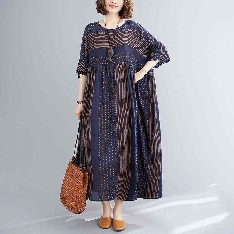 ・素材: 綿、麻・柄: ストライプ、格子・加工: プリント・スタイル: プルオーバー・構成: ワンピース・スカート丈: ロング・スカートタイプ: フレア・ネックライン: ラウンドネック・袖丈: 半袖・袖タイプ: 通常袖・ウエスト: ゆったり...