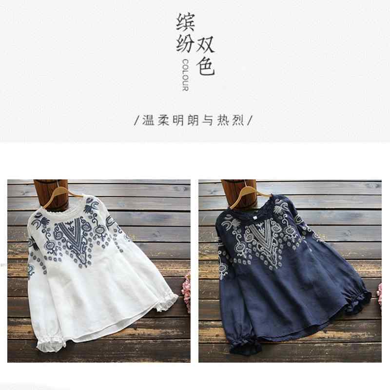 ・カテゴリ: シャツ・スタイル: 日系・主な素材: 綿50-70%、麻30-50%・柄: 花柄・袖丈: 長袖・加工: 刺繍・フィット: ゆったり・衣丈: 普通・ネックライン: クルーネック・袖型: 標準・カラー展開: ホワイト、ダークブルー...
