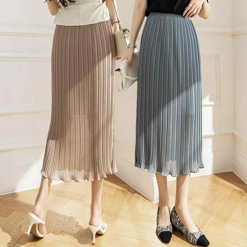 ・柄: その他・加工: 無地、プリーツ・素材: シフォン・主な素材: ポリエステル・スカートタイプ: プリーツスカート・スカート丈: ミモレ丈・デザイン: ウェーブ・カラー: ブラック、ホワイト、カーキ、ブルーグレー・サイズ: S、M、L、...