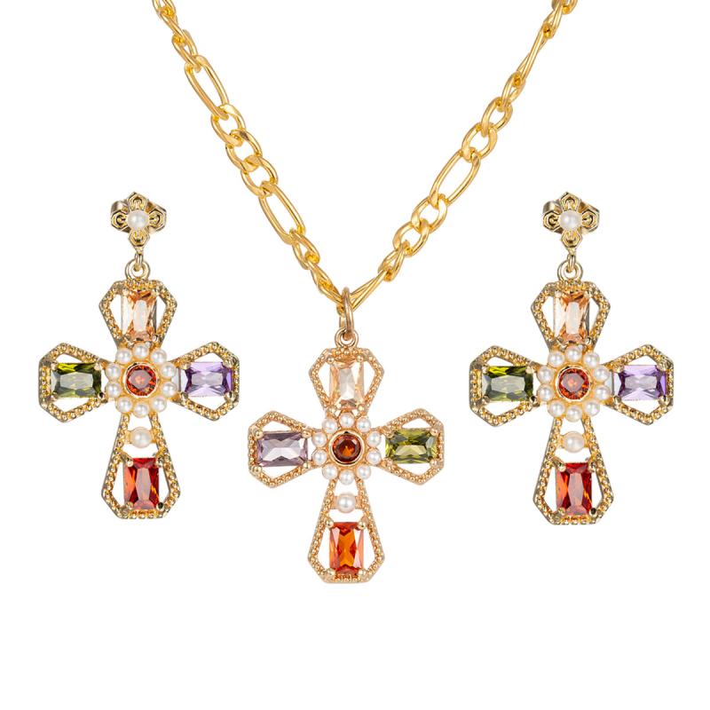 ・素材: 銅・造型: その他・処理方法: 電気メッキ・カラー: イヤリング、ペンダント（NKチェーン付き）、イヤリング+ペンダント・流行要素: 十字架・スタイル: 欧米・対象: レディース・流行要素分類: 形状/パターン・製品カテゴリ: イ...