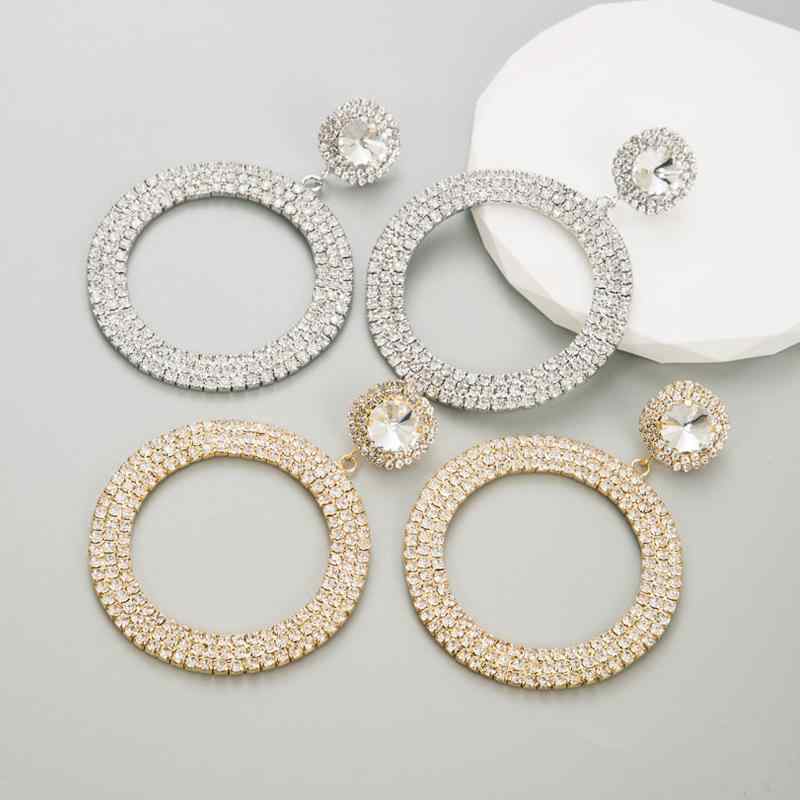 ・素材: 合金・デザイン: 幾何学型・加工: 镶钻・カラー: ゴールド, シルバー・スタイル: ファッションOL・対象: 女性・カテゴリー: イヤリング・流行要素: 円形