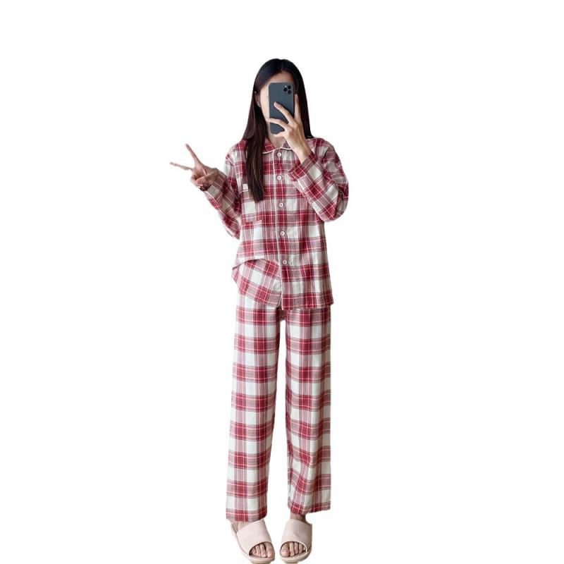 ・カテゴリ: セットアップ・素材: 綿100%・スタイル: カジュアル・ネックライン: 襟付き・袖丈: 長袖・パンツ丈: フルレングス・機能: 快適・対象: ホームウェア・カラー: レッドチェック(レディース)、グレーピンクチェック(レディ...