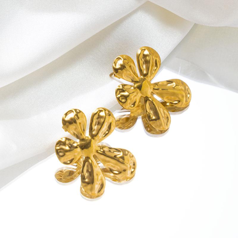 ・素材: チタン鋼・デザイン: 幾何学型・加工: 電気メッキ・カラー: ゴールド・モチーフ: 花・スタイル: レトロ・対象: 女性・カテゴリー: イヤリング・流行の要素: 花柄