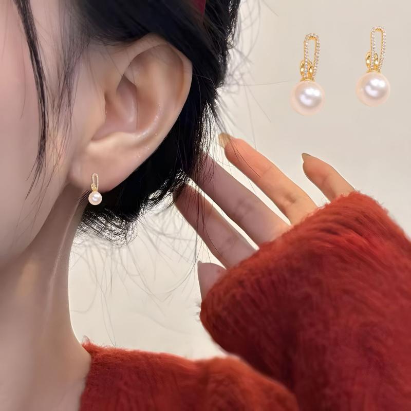 ・素材: 淡水パール・デザイン: 幾何・加工: 鑽石象嵌・カラー: ブルー・スタイル: 軽奢風、通勤・カテゴリー: イヤリング・対象: レディース・流行要素: 円形