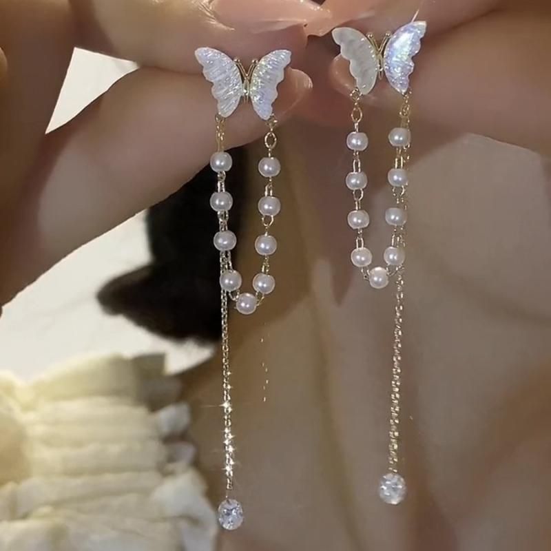 ・素材: 亜鉛合金・モチーフ: 蝶・加工方法: 電気メッキ・カラー: パール付き蝶々タッセルイヤリング・スタイル: 韓国/日本・スタイル分類: スイート/フレッシュ・カテゴリー: イヤリング