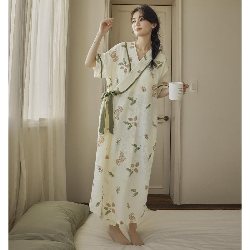 ・カテゴリ: 睡衣・素材: 綿・スタイル: カーディガン・主な素材: 綿・生地の厚さ: 普通(約141-160g/平方メートル)・ネックライン: Vネック・袖丈: 五分袖・機能: リラックス, 通気性, 睡眠, バス, 部屋着, 涼しい, ...