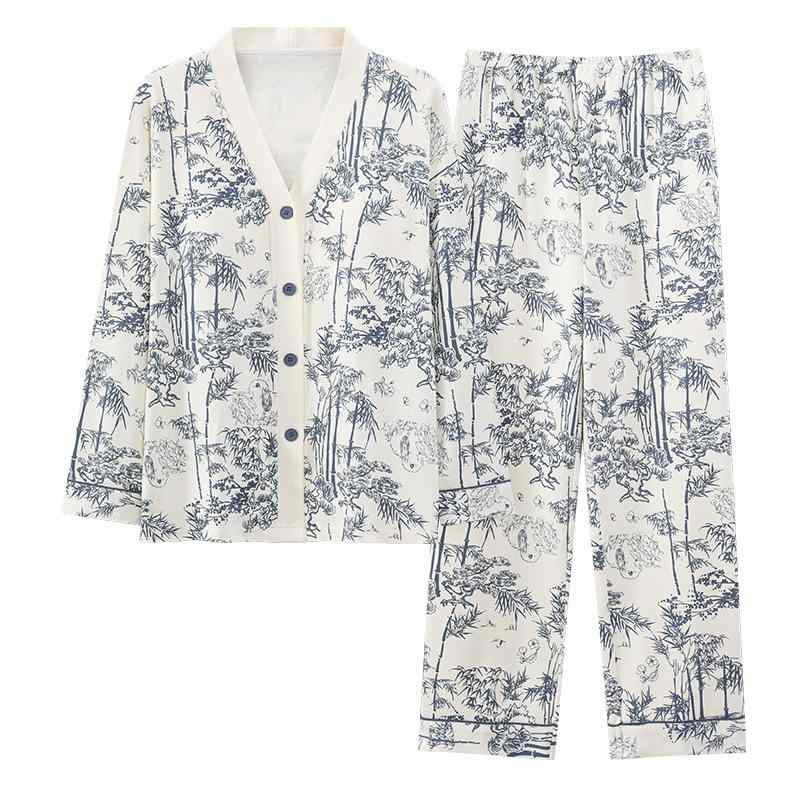 ・カテゴリ: 睡衣・生地: 綿・スタイル: カーディガン・主な素材: 綿・厚さ: 薄手・生地の厚さ: 中程度(約141-160g/平方メートル)・ネックライン: Vネック・袖丈: 長袖・パンツ丈: 長ズボン・機能: リラックス、ホームウェア...