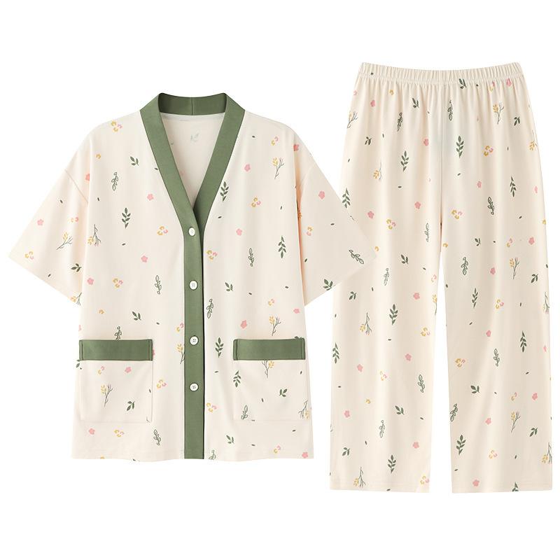 ・商品カテゴリ: セットアップ・生地: 綿混・スタイル: 和風・主な素材: ポリエステル・厚さ: 薄手・襟の形: Vネック・袖丈: 五分袖・パンツ丈: ショートパンツ・機能: リラックス, 通気性, 睡眠, ホームウェア, 涼しい, 快適・...