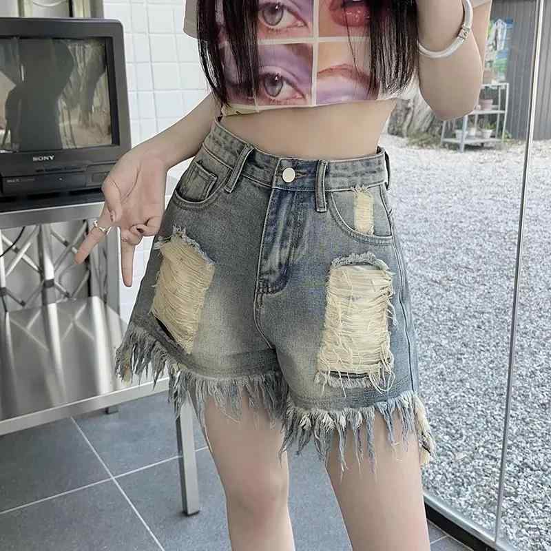 ・カテゴリ: 牛仔裤・スタイル: 通勤風・主な素材: 牛仔布・主面料成分: 綿50%（含）-70%（不含）・主面料成分2: ポリエステル・デザイン: 基本款・パンツ丈: ショートパンツ・ウエスト: 高腰・厚み: 薄手・流行要素: 破れ加工、...