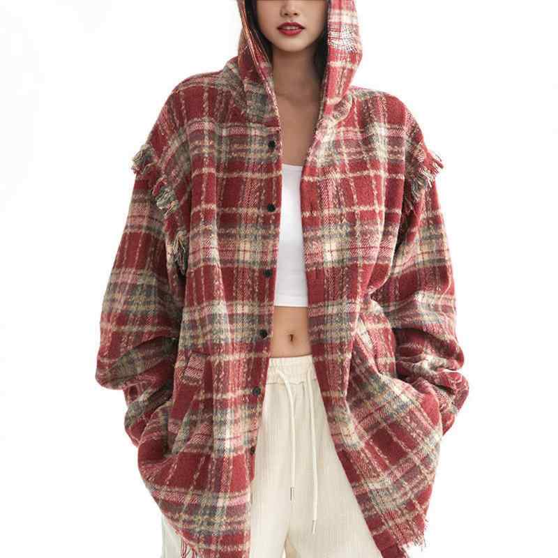 ・袖丈: 長袖・ネックライン: フード付き・素材: ポリエステル・柄: ストライプ、チェック・フィット: ゆったり・着丈: ミドル丈(65cm超～80cm以下)・カラー: レッド、ブルー・サイズ: M、L、XL、2XL、3XL・スタイル: ...