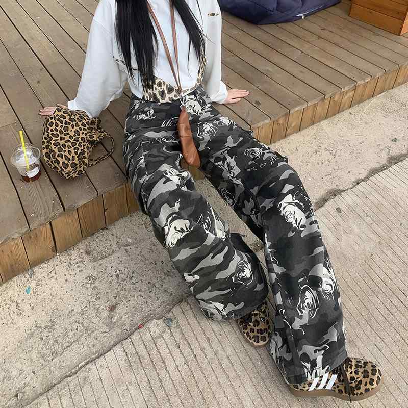 ・素材: 綿、ポリエステル・パンツ丈: フルレングス・ウエスト: ハイウエスト・厚さ: 厚手・デザイン: ポケット・カラー: 迷彩・サイズ: XS、S、M、L、XL・スタイル: カジュアル、韓国・伸縮性: なし・パンツのシルエット: ストレ...